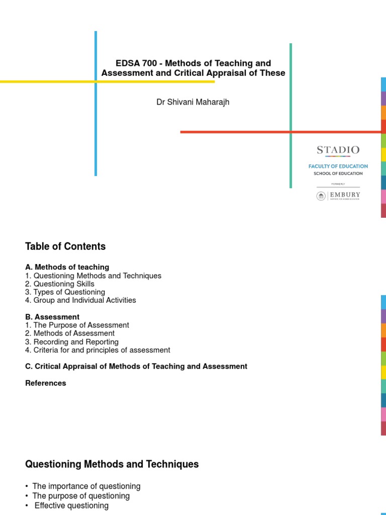 EDSA 700 - LIVE LECTURE - Methods of Teaching and Assessment and ...