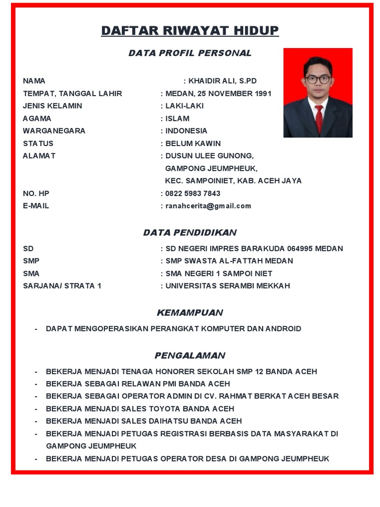 Riwayat Hidup Khaidir Ali, S.Pd | PDF