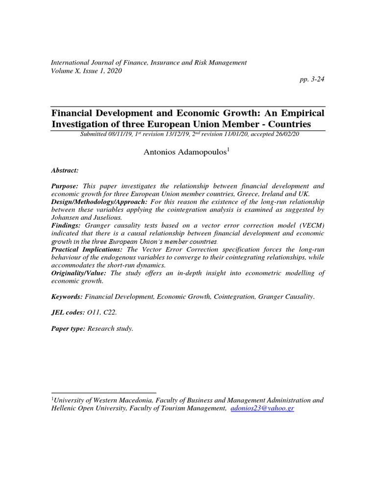 Financial Development and Economic Growth | PDF | Economic Growth | Vector Autoregression