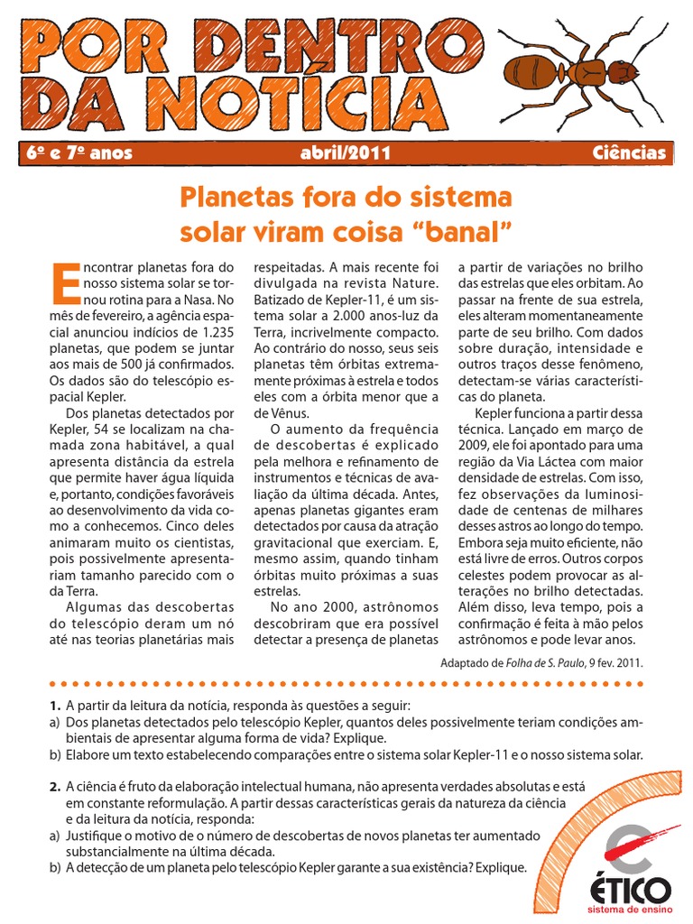 Planetas Fora Do Sistema Solar Viram Coisa Banal Professor. | PDF | Planetas | Sistema Solar
