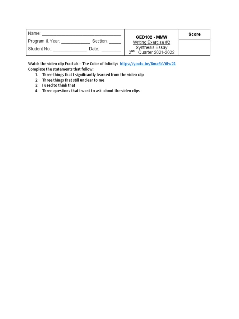 Ged 102 Writing Exercise#2 2q 2021-2022 | PDF