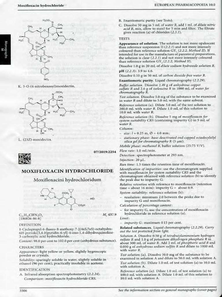 Moxifloxacin Ep 9 8 Monograph | PDF