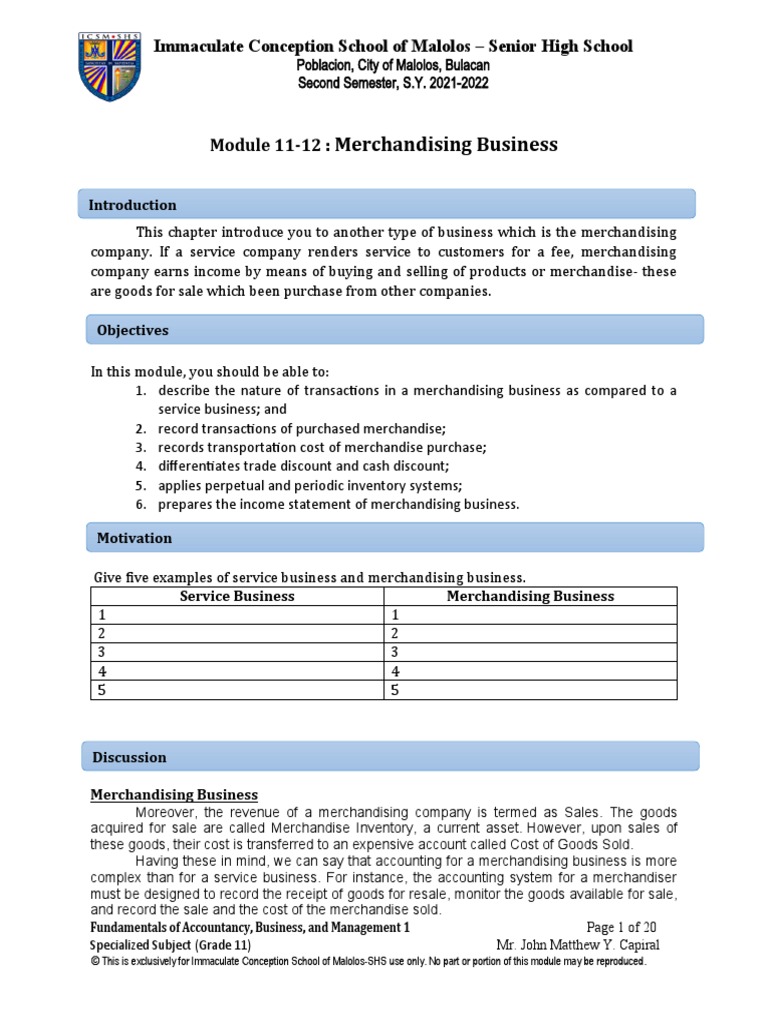 MODULE 11_FABM 1_MERCHANDISING INVENTORY | PDF | Debits And Credits ...