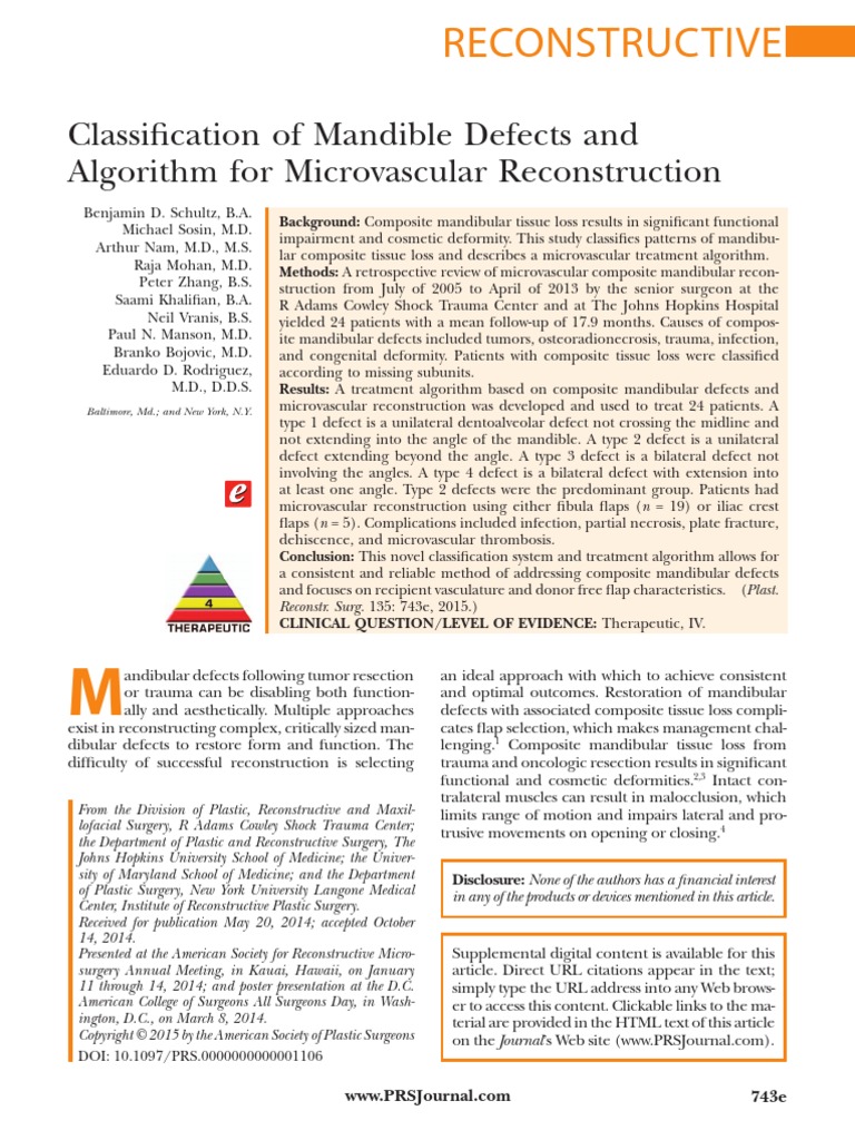 Classification of Mandible Defects and Algorithm For Microvascular ...
