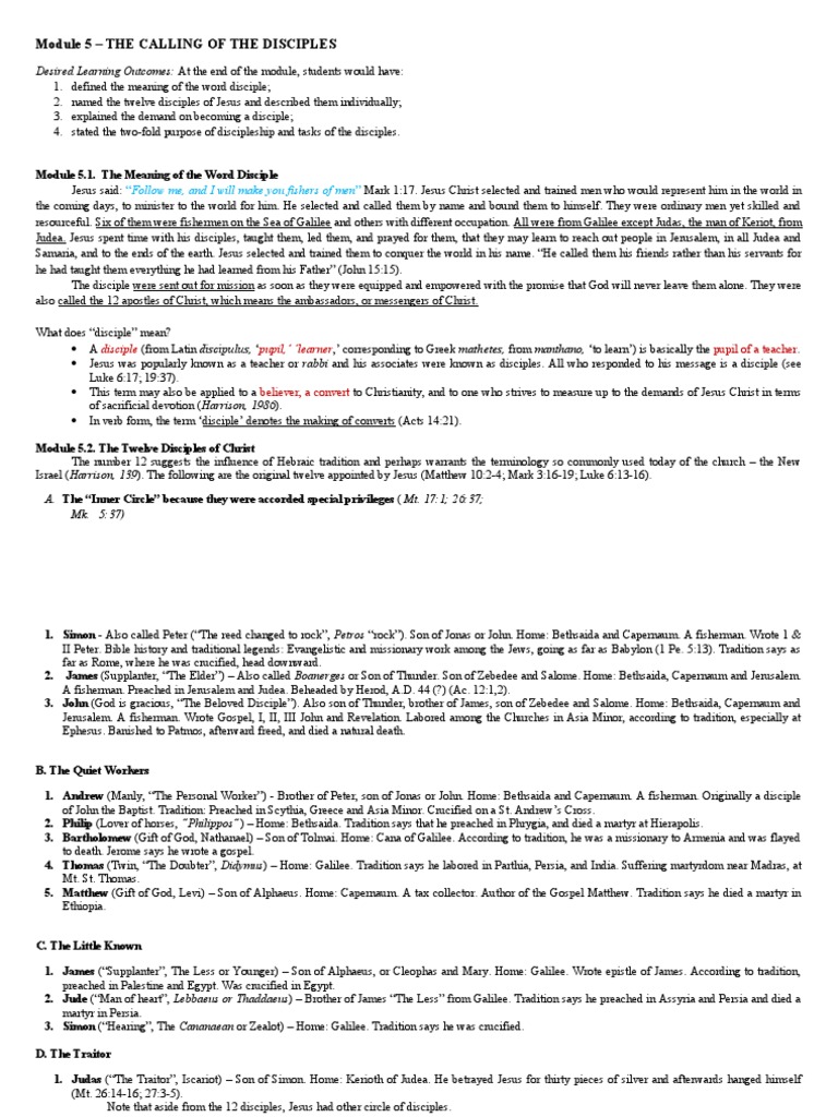 Module 5 The Calling of The Disciples | PDF | Jesus | John The Apostle Module 5 The Calling of The Disciples | PDF | Jesus | John The Apostle