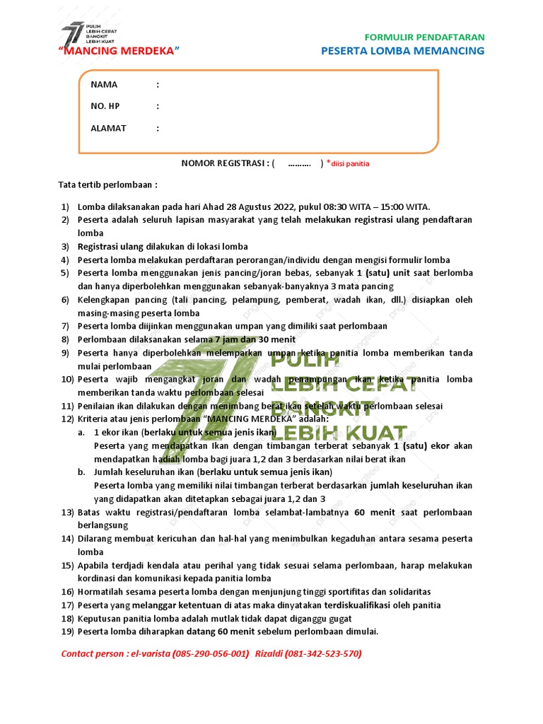 Formulir Lomba Mancing | PDF