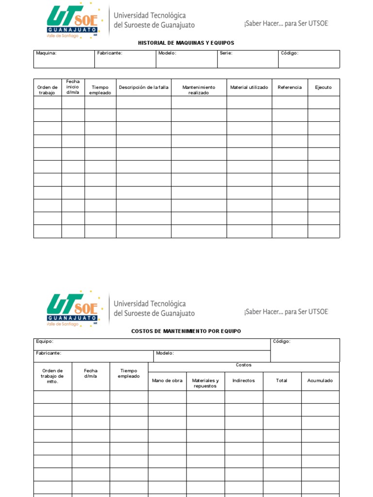 Bitacoras de Mantenimiento | PDF