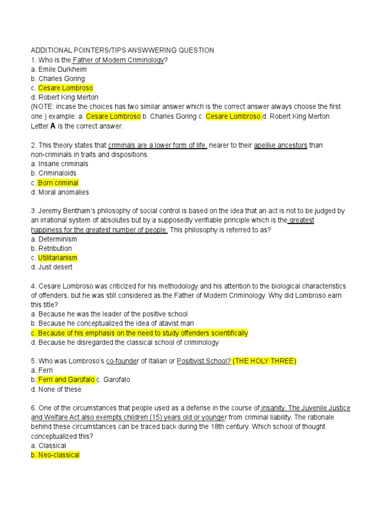 Additional Pointers - Tips Answwering Question | PDF | Criminology | Crimes