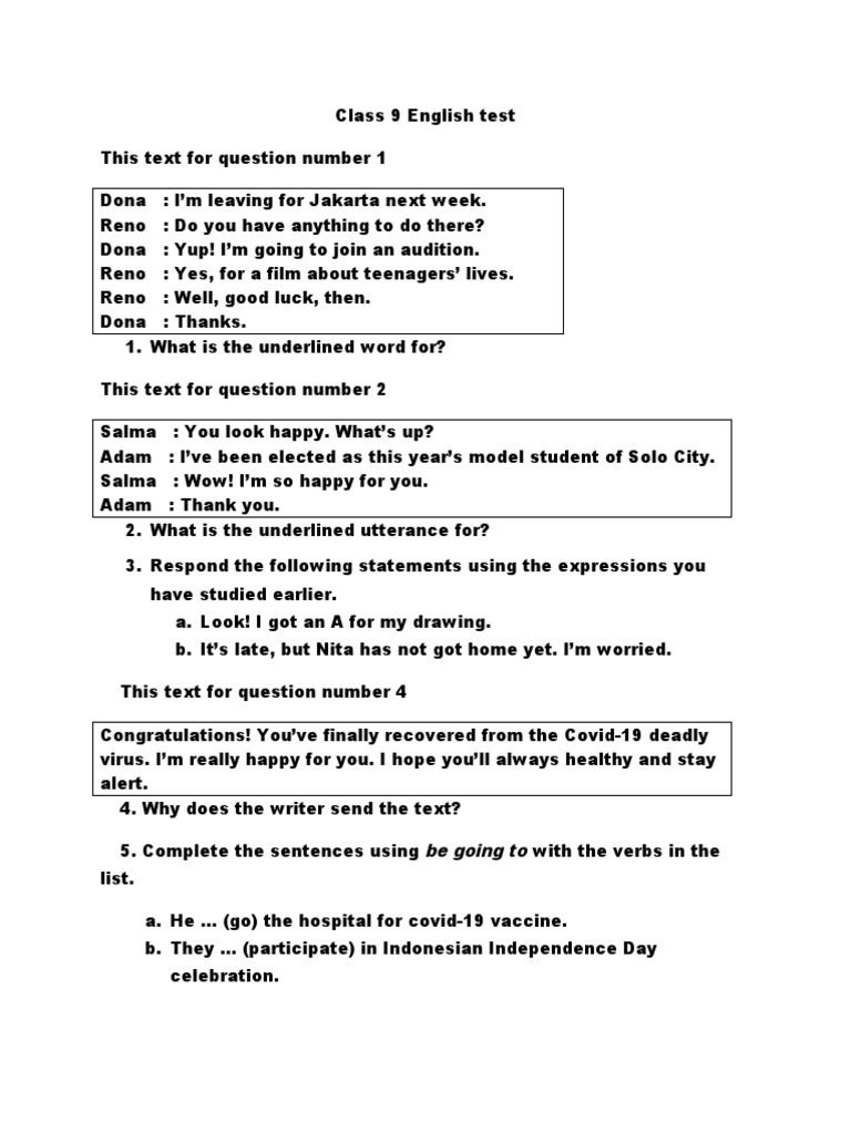 Class 9 English Test | PDF | Foreign Language Studies