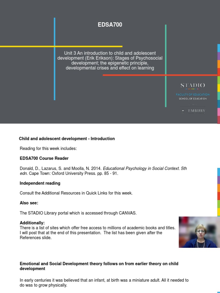 An introduction to child and adolescent development (Erik Erikson ...