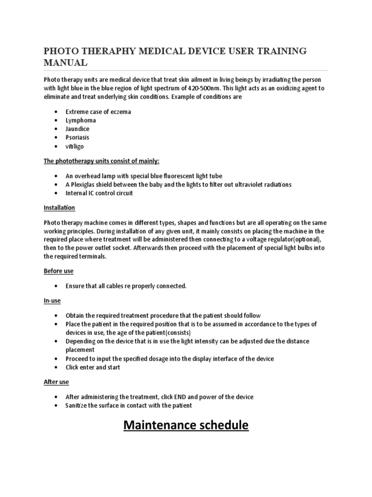 Photo Theraphy Medical Device User Training Manual | Download Free PDF ...