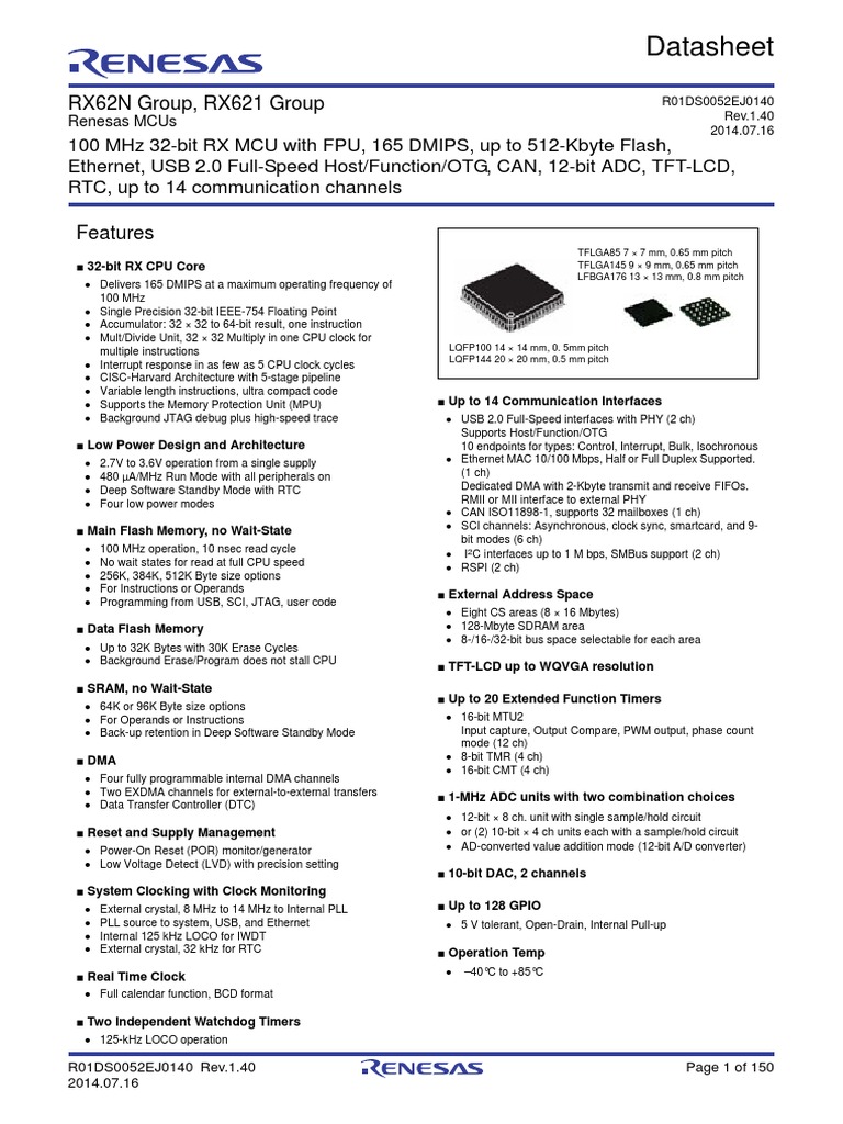 Renesas rx62n | PDF | Microcontroller | Input/Output