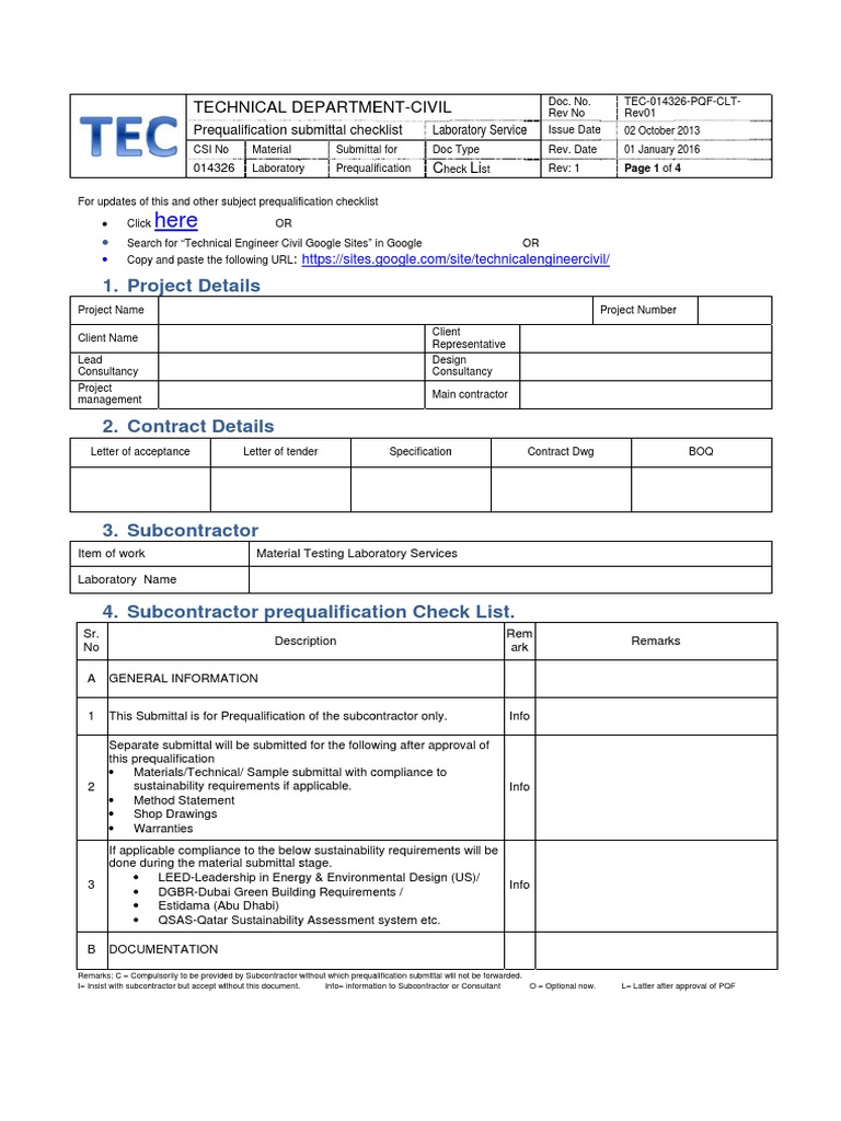 TEC-014326 - PQF-CLT-Rev01 - Prequalification Cheklist For Testing ...