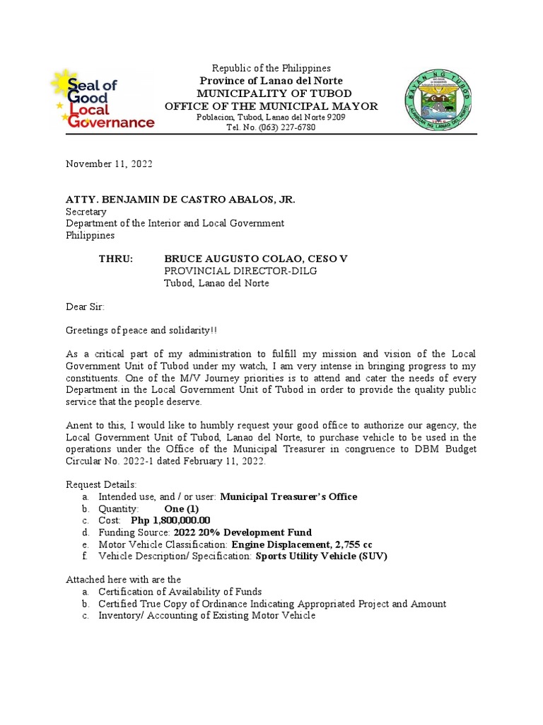 Draft Letter To DILG | PDF | Transport | Vehicles