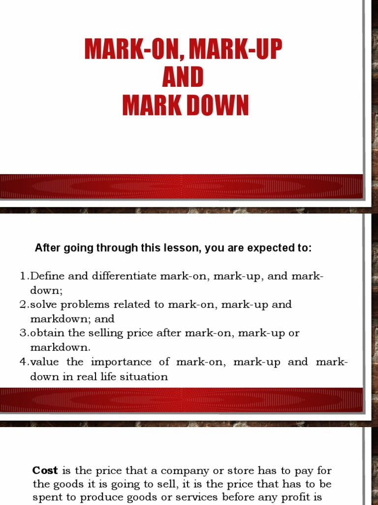 Module 4 Mark On Mark Down and Mark Up | PDF | Prices | Cost