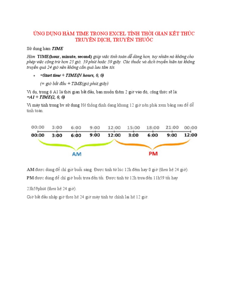 ứng dụng hàm time trong excel tính thời gian kết thúc truyền dịch | PDF