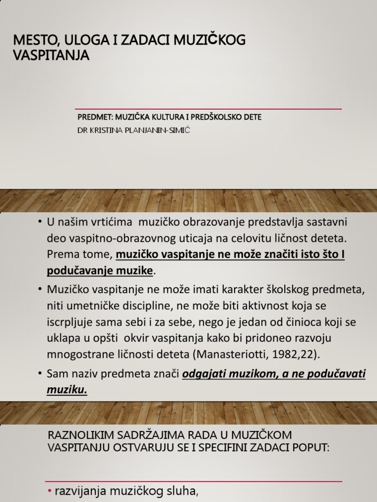 Mesto Uloga I Zadaci Muzickog Vaspitanja | PDF