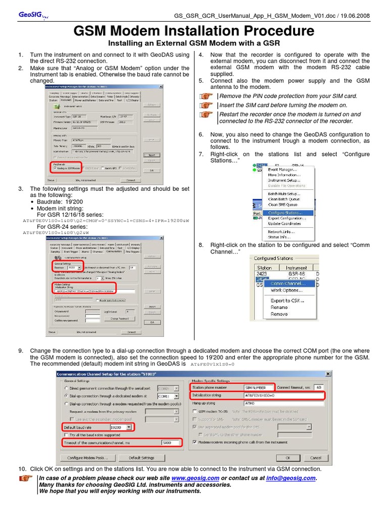 GS GSR GCR UserManual App H GSM Modem V01 | PDF | Modem | Data Transmission