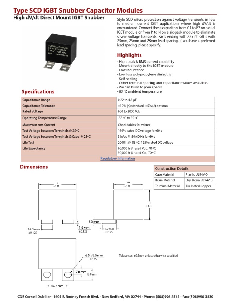 Type SCD IGBT Snubber Capacitor Modules | PDF | Capacitor | Electrical ...