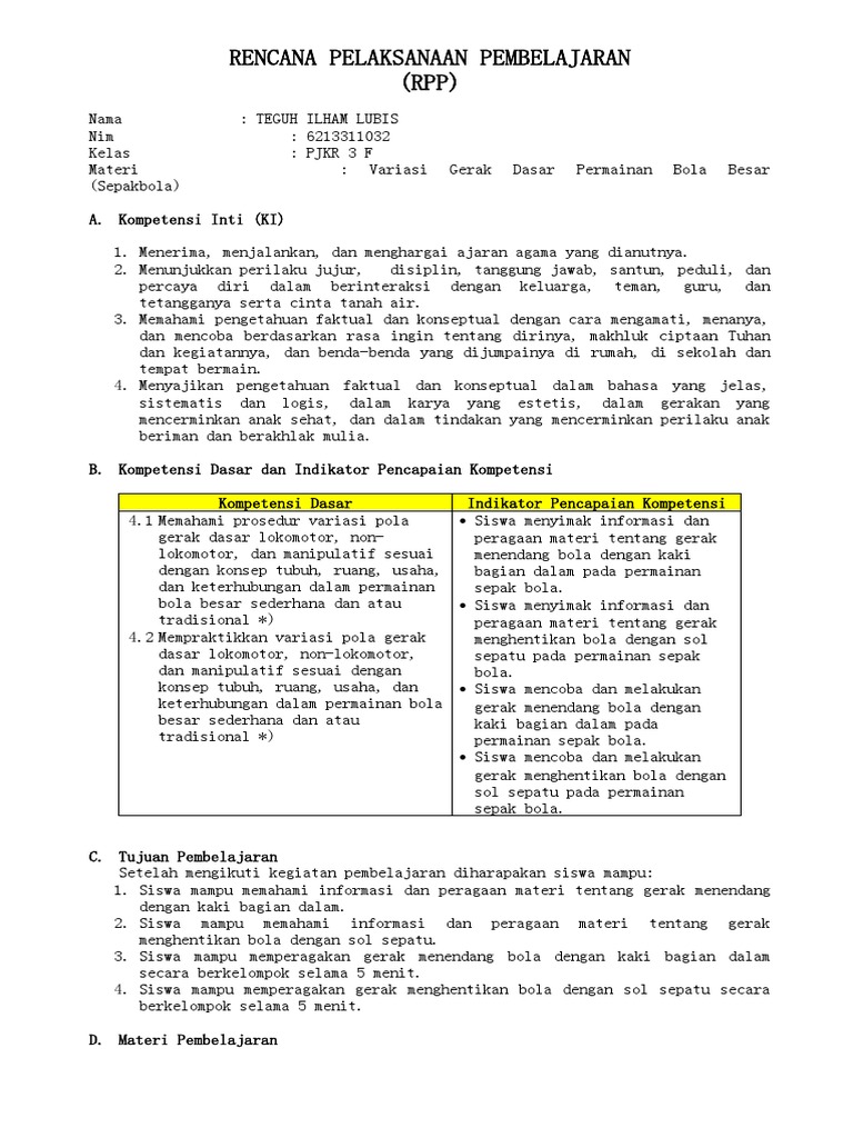 RPP PBL Sepak Bola | PDF | Karier & Perkembangan