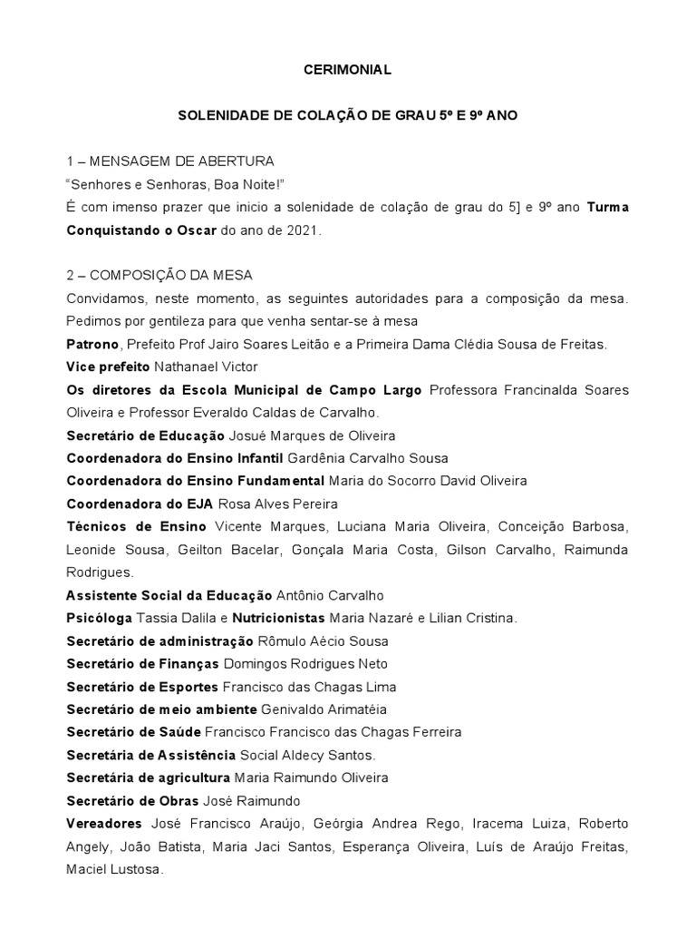 Cerimonial de Formatura | PDF