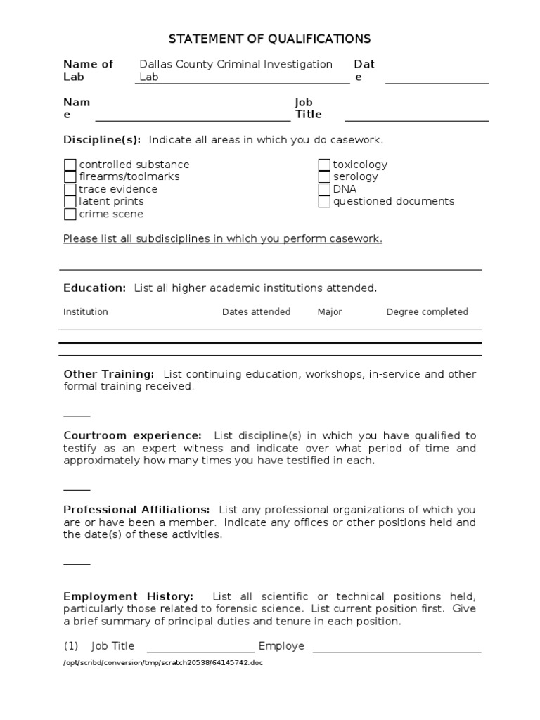 Forensic Scientist Qualifications Statement | PDF