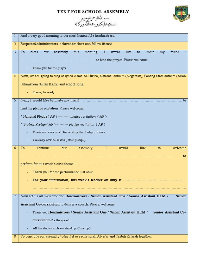 Text For School Assembly | PDF