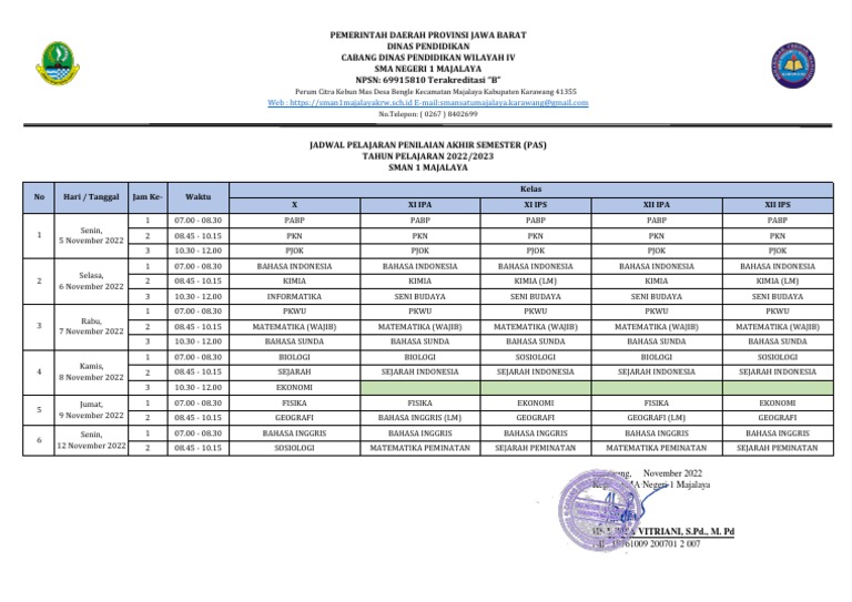 Jadwal Pas 2022-2023 | PDF