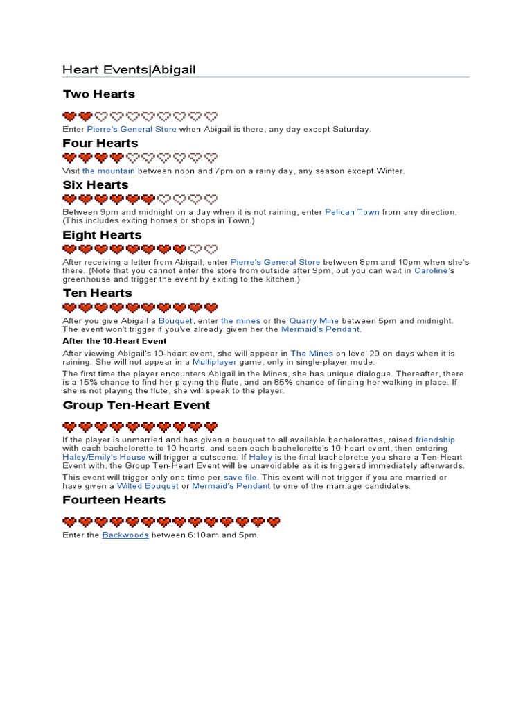 Stardew Valley Heart Events Guide | PDF | Home & Garden | Mystery ...