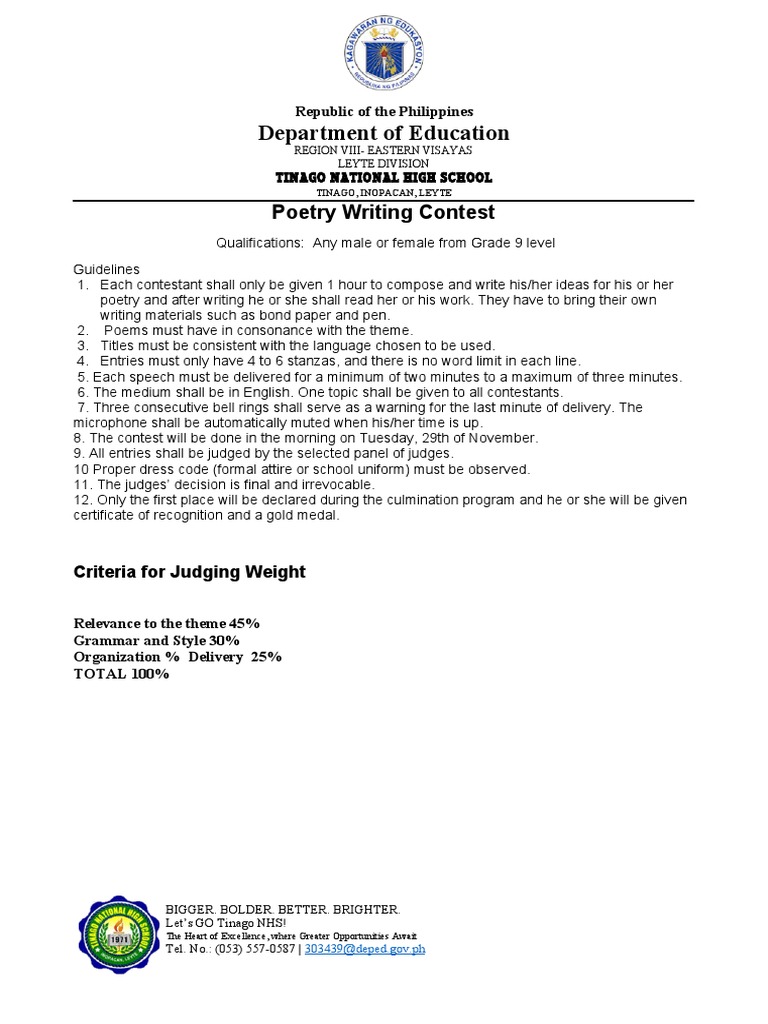 Poetry Contest Guidelines and Criteria | PDF
