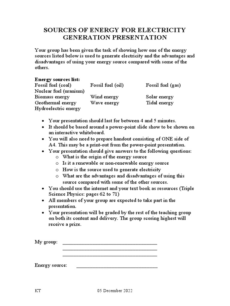Energy Sources Presentation | PDF | Technology & Engineering