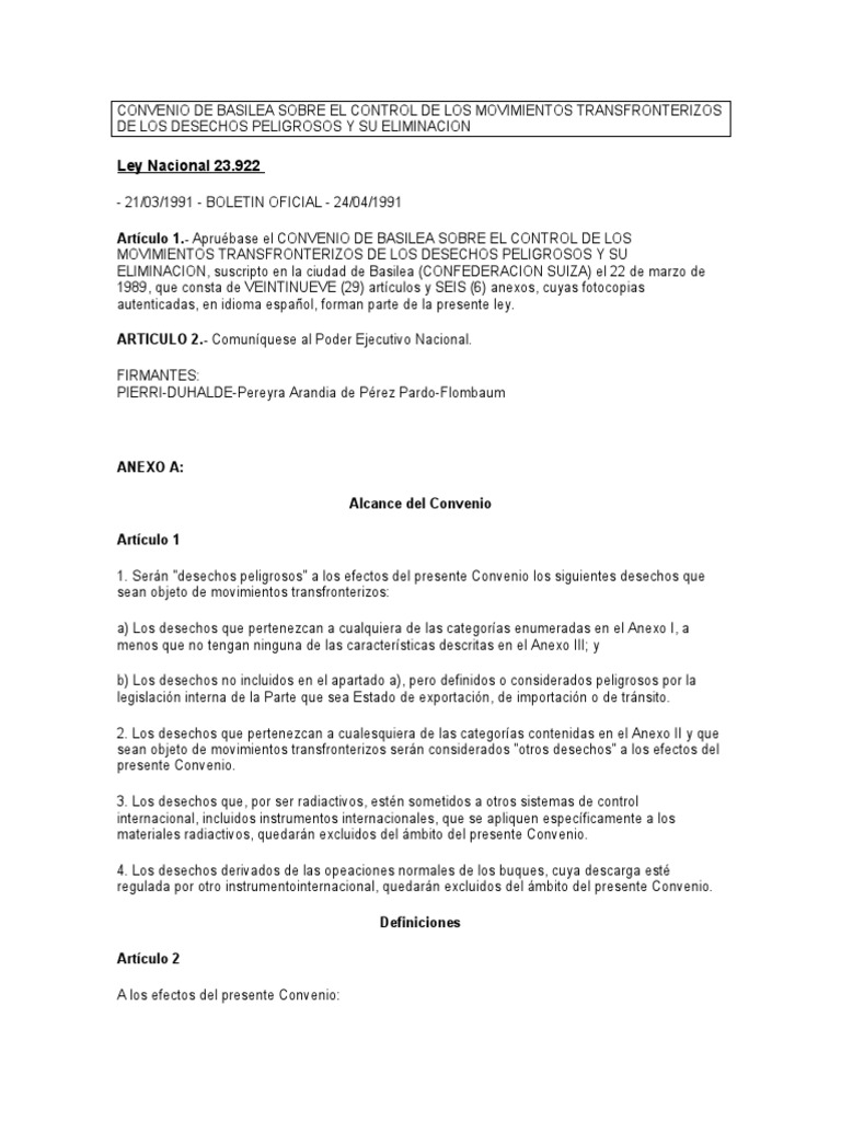 Convenio de Basilea | PDF | Tratado | Residuos