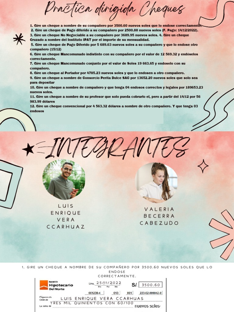 Practica Dirigida Cheques Ejercicios | PDF | Cheque | Industrias de servicio