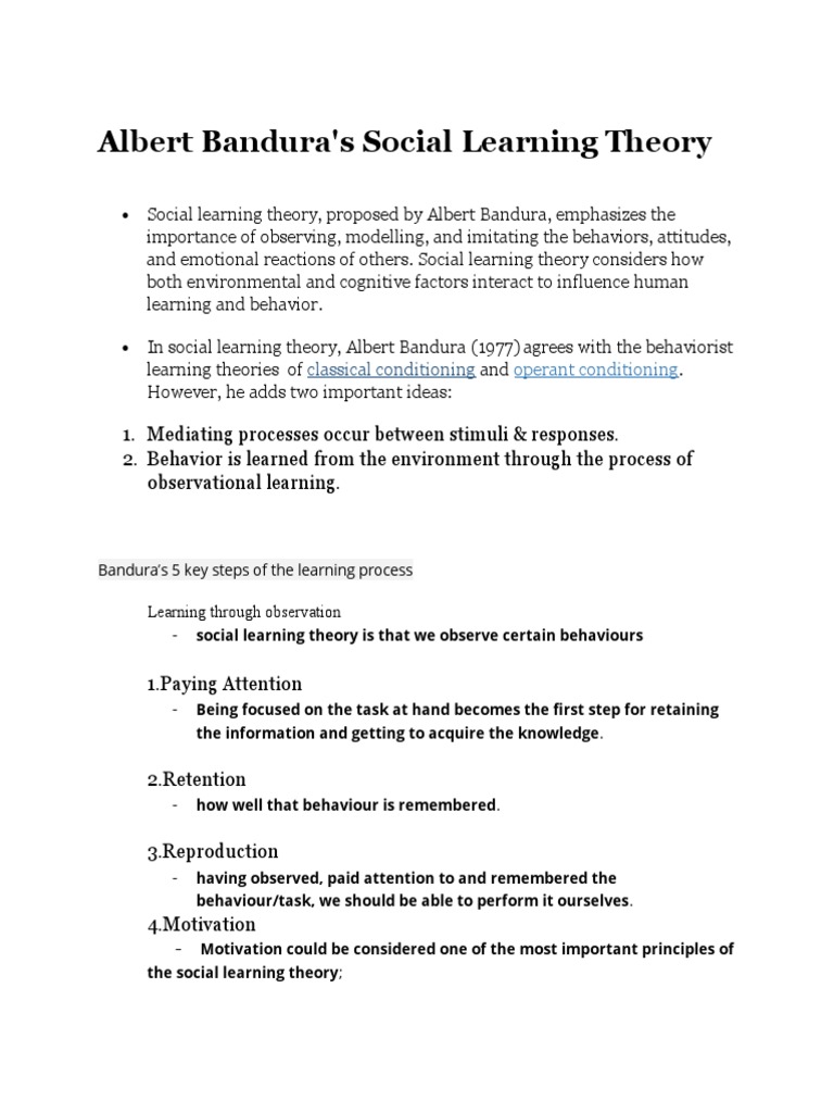 Bandura's Social Learning Theory | PDF