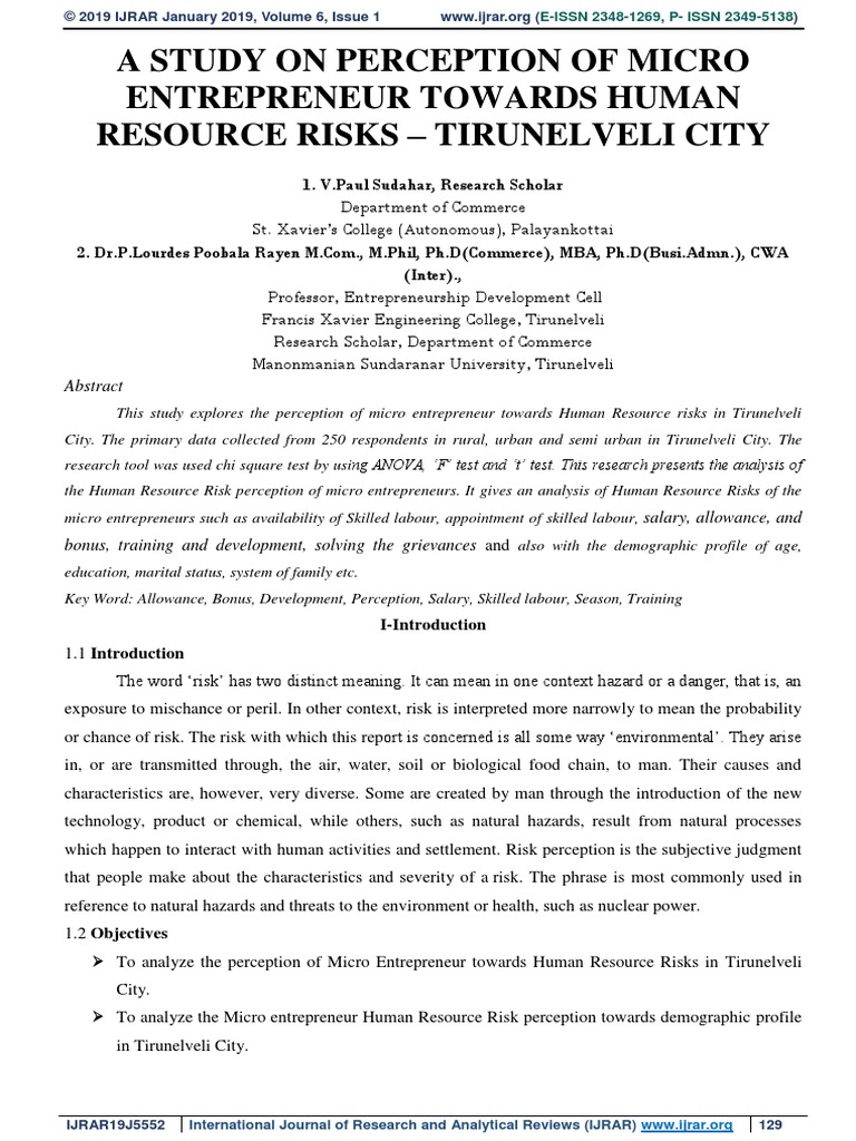 A Study On Perception of Micro Entrepreneur Towards Human Resource ...