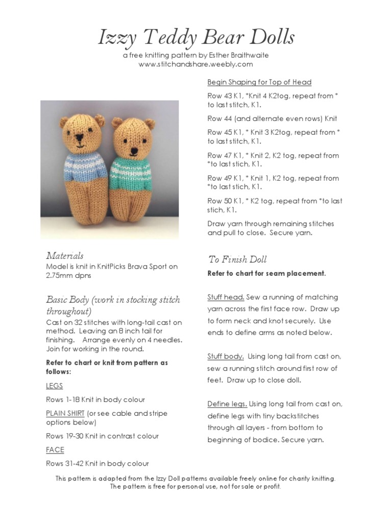 Izzy Teddy Bear Doll Pattern | PDF | Home & Garden