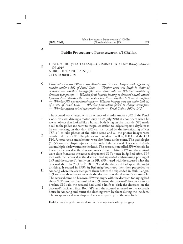 Public Prosecutor V Puvaneswaran Al Chellan | PDF | Crime Scene | Witness