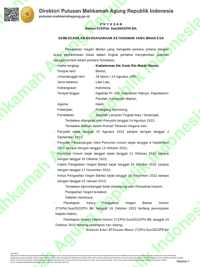 Putusan 272 Pid - Sus 2022 PN BTL 20221130212357 | PDF