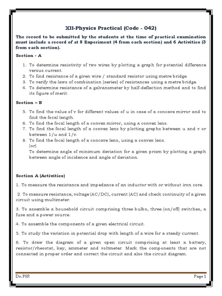 XII Practical Lab Manual (2022 - 2023) | PDF | Electrical Network ...