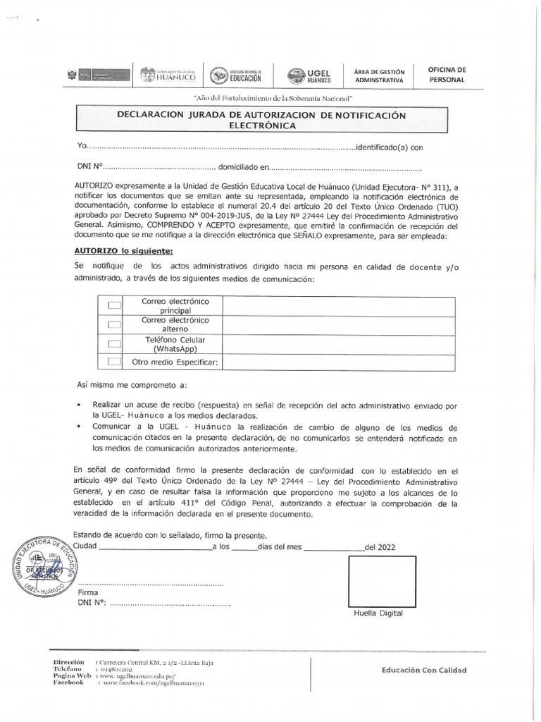 Declaración Jurada de Notificación Electronica | PDF