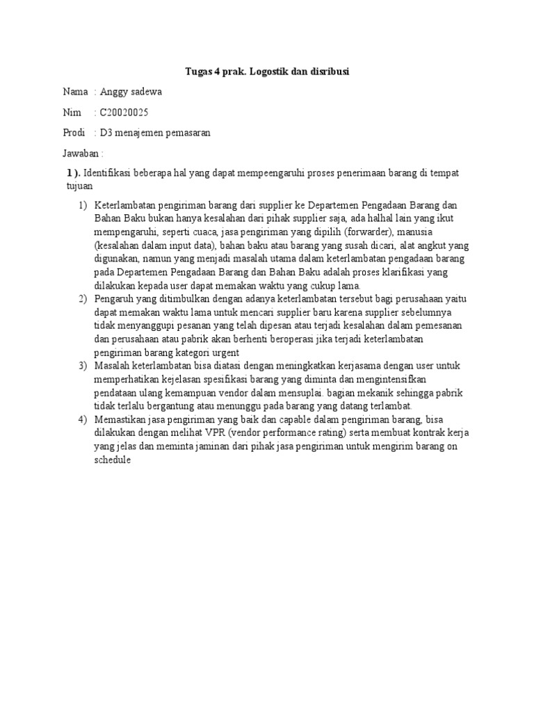 Tugas 4 Praktikum Logistik Dan Distribusi | PDF