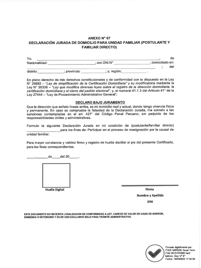 Anexo 7 Declracion Jurada 2022 | PDF