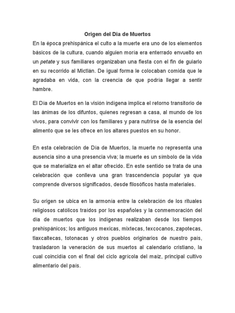Origen y significado del Día de Muertos | PDF