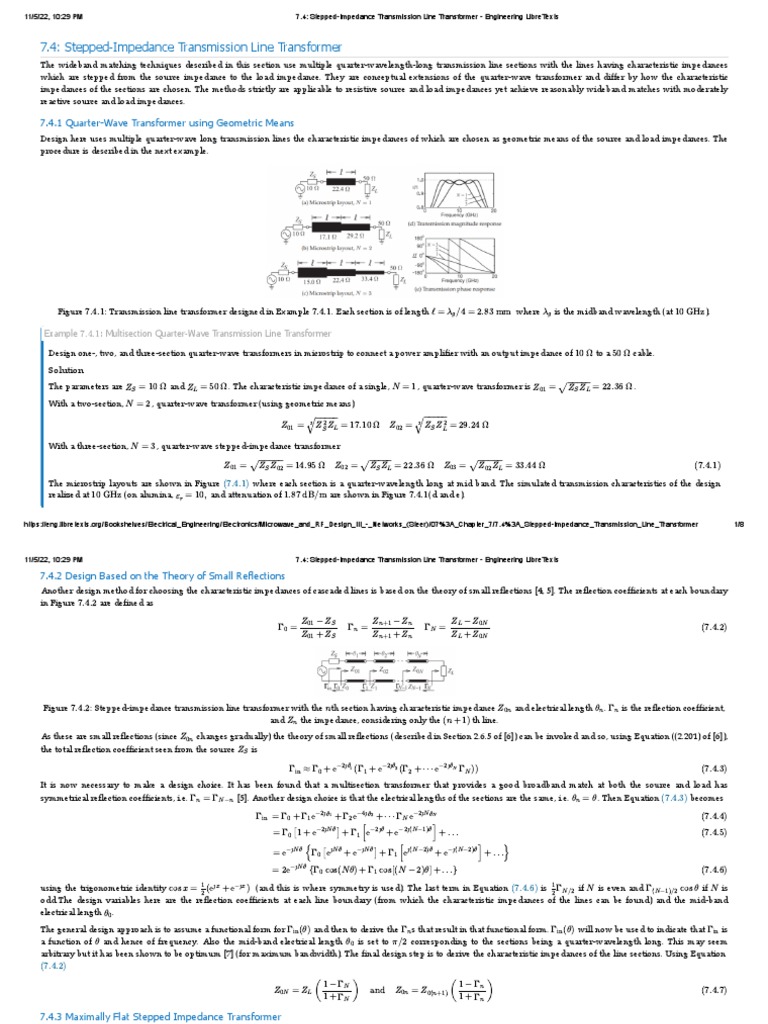 7.4 - Stepped-Impedance Transmission Line Transformer - Engineering LibreTexts | PDF ...