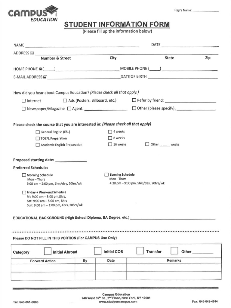 Student Information Form | PDF