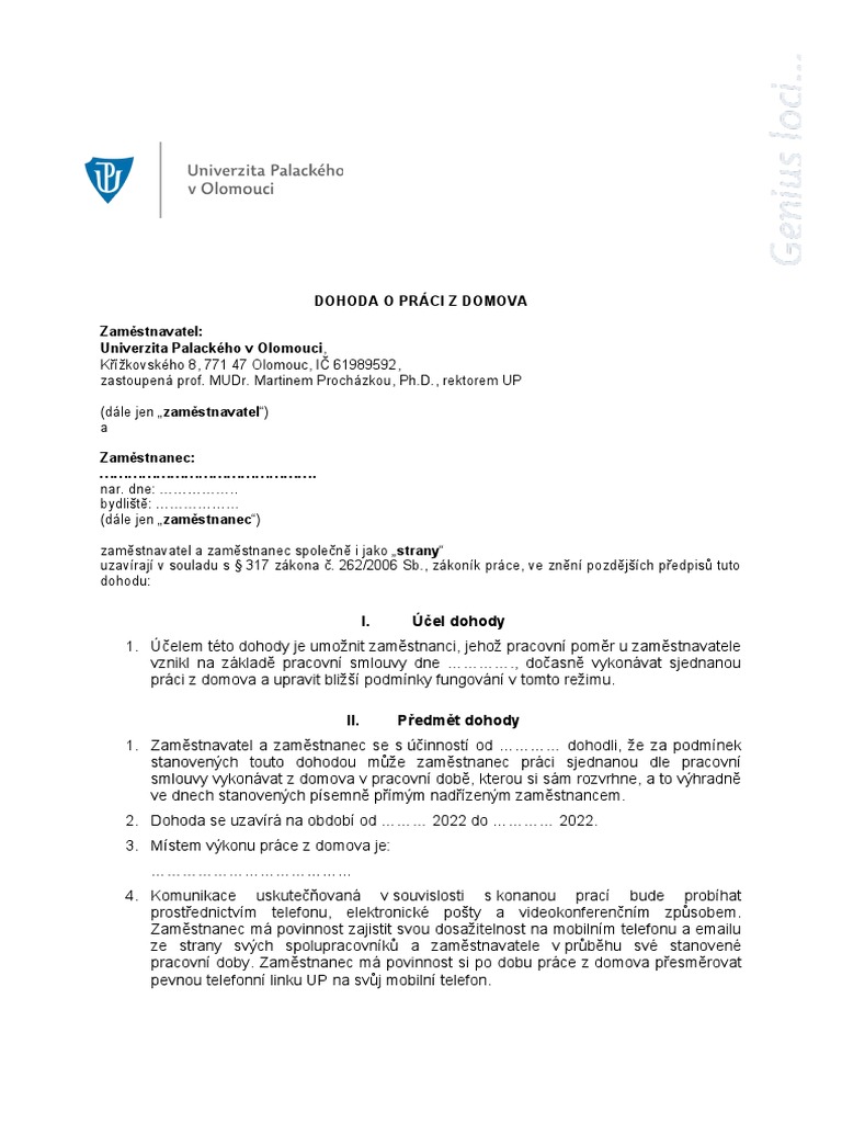 DOHODA O HOME OFFICE - VZOR - Novy 4 - 2022 | PDF
