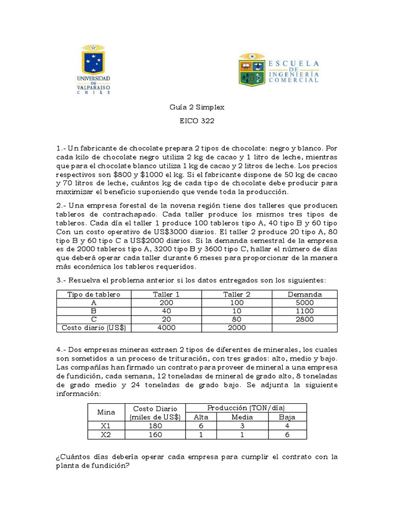 Guía 2 Simplex | PDF | Chocolate | Economias
