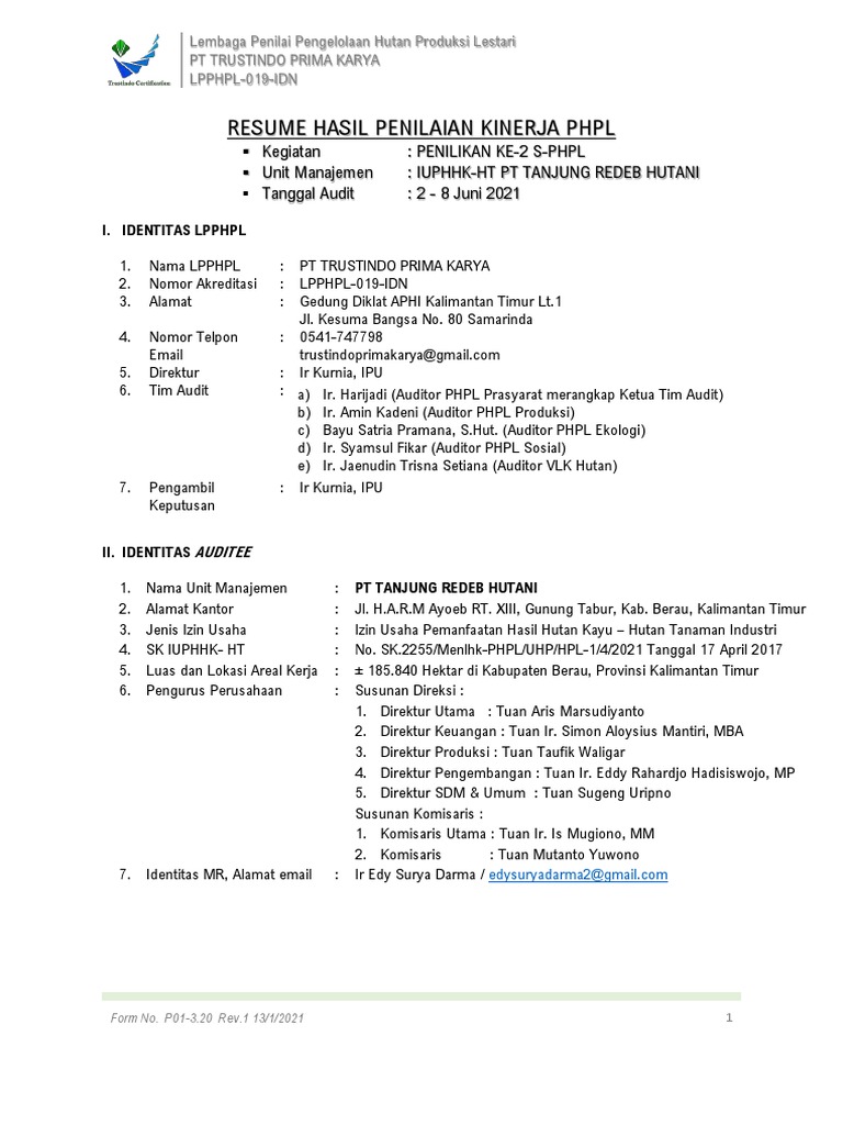 Resume Hasil Penilikan Ke-2 PT TRH | PDF