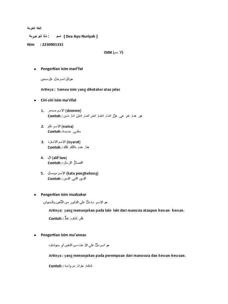 Ma'Rifat, Mudzaakkar, Muannas | PDF