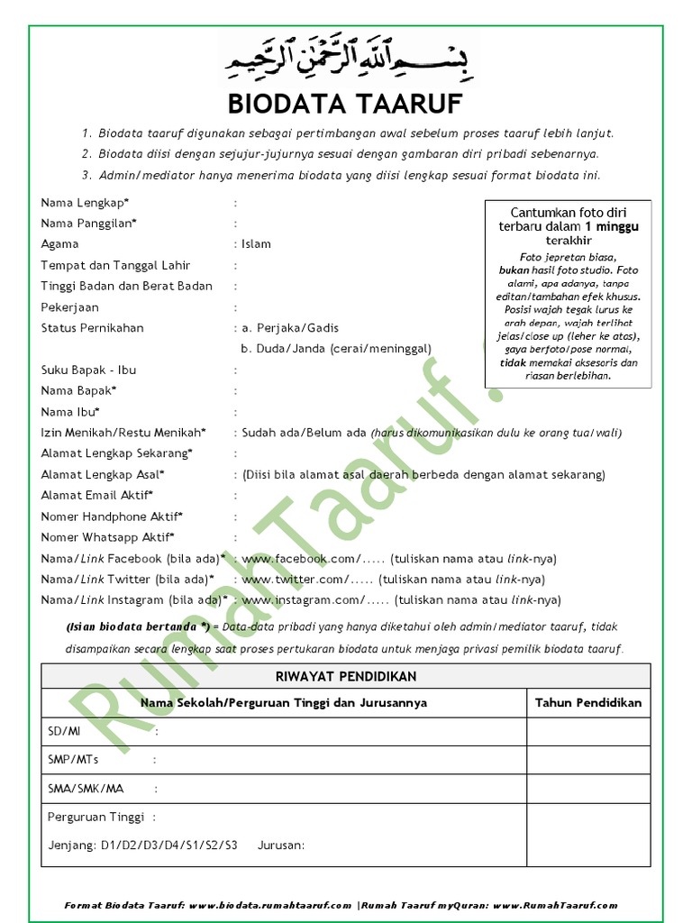 Format Biodata Taaruf Lengkap dan Jelas | PDF | Gaya Hidup